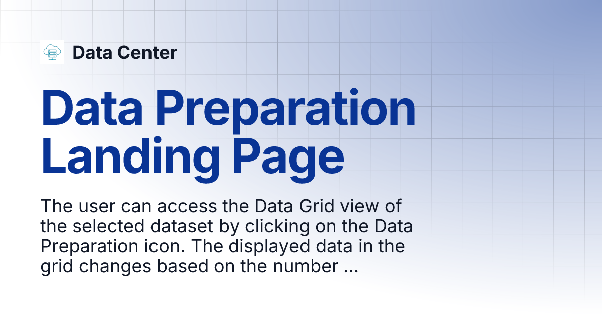 Data Preparation Landing Page | Data Center