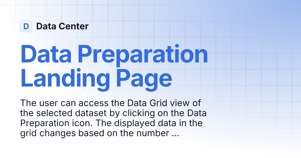 Data Preparation Landing Page | Data Center